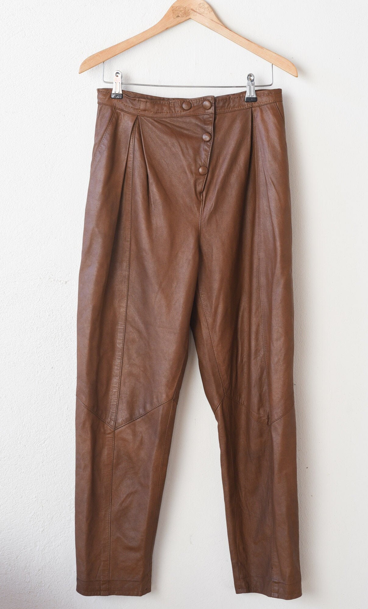 Genuine Soft Leather Pants Trousers High Waist Dark Brown Etsy Canada