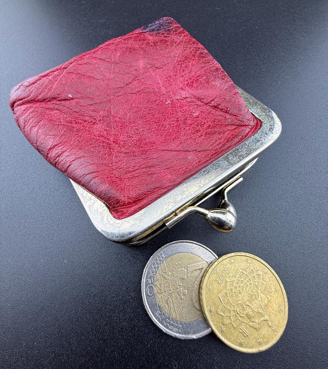 Petite Small Coin Purse French Mod Vintage Soft Red Distressed Leather ...