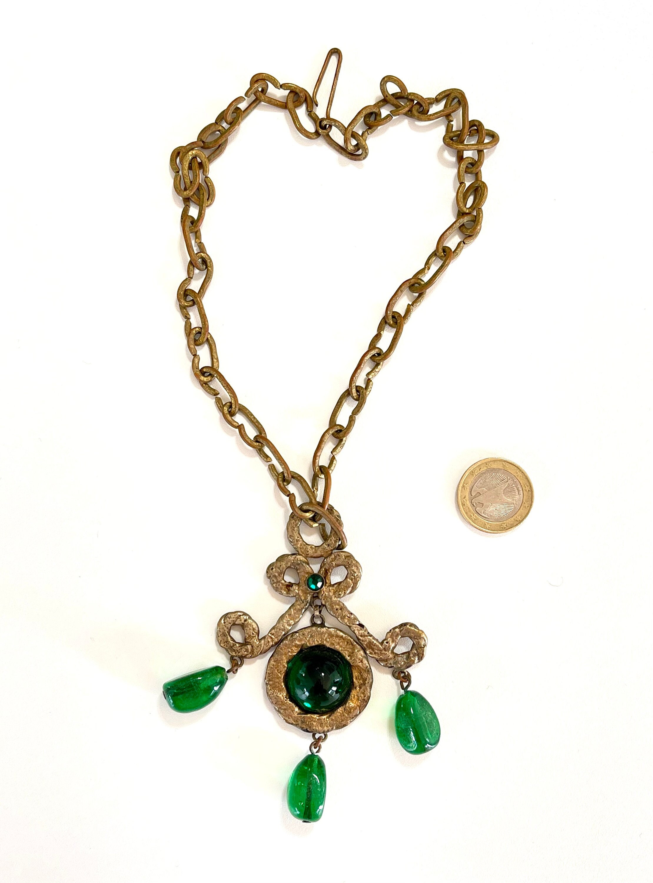 Henry Perichon Necklace Talosel Medieval Revival Bronze Poured Green ...