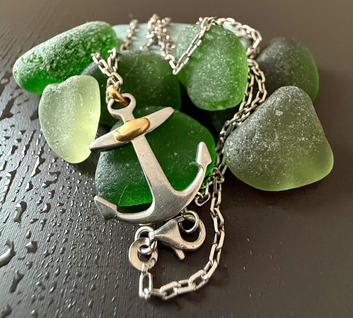 Small Anchor Necklace Gold Steel Pendant on Hallmark Silver Link Chain ...