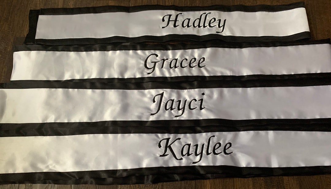 Names on Back of Pageant Sashes, Bridal Sashes, Embroidery Satin Sashes ...