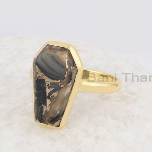 Tree Agate Silver Ring Gold Plated Gemstone Ring 925 - Etsy