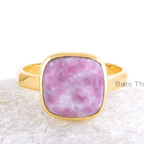 Lepidolite Ring-lepidolite Cushion 10x10mm Gold Plated - Etsy