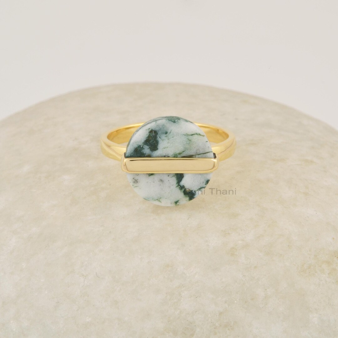 Natural Tree Agate Ring - Solid Silver Ring - Handmade Ring - 12mm Flat ...