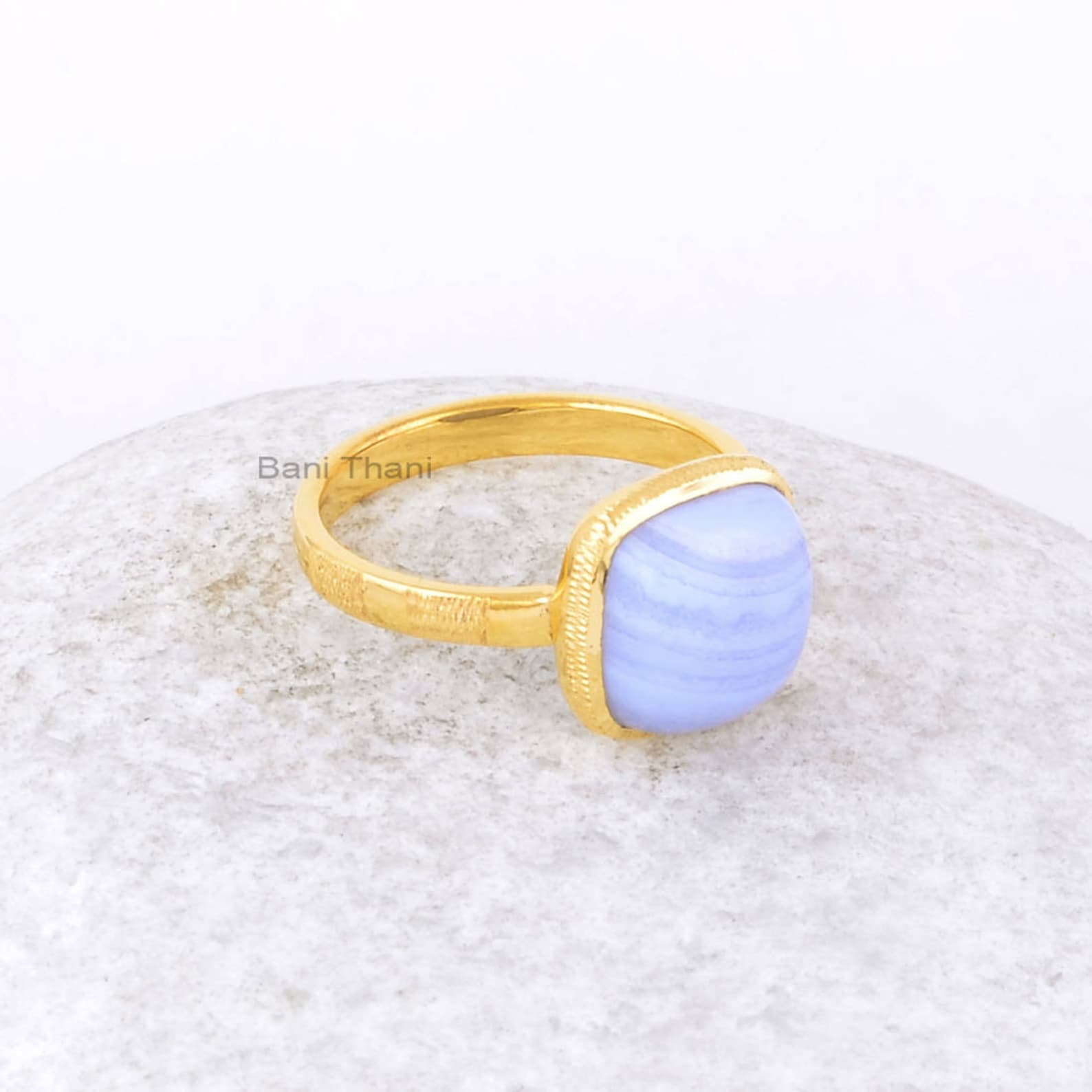 Blue Lace Agate Ring-blue Lace Agate 10x10 Cushion Sterling | Etsy