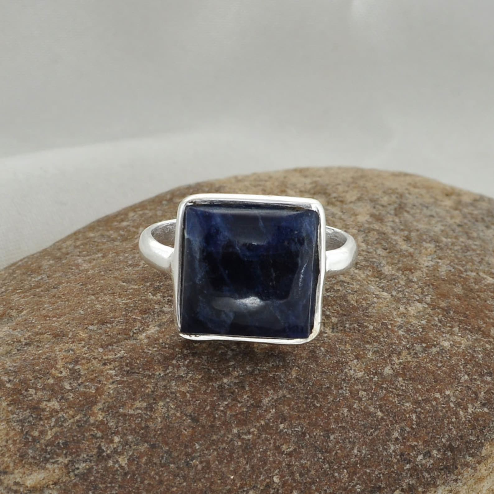 Sodalite Silver Ring Sodalite 10mm Square Shape Gemstone | Etsy