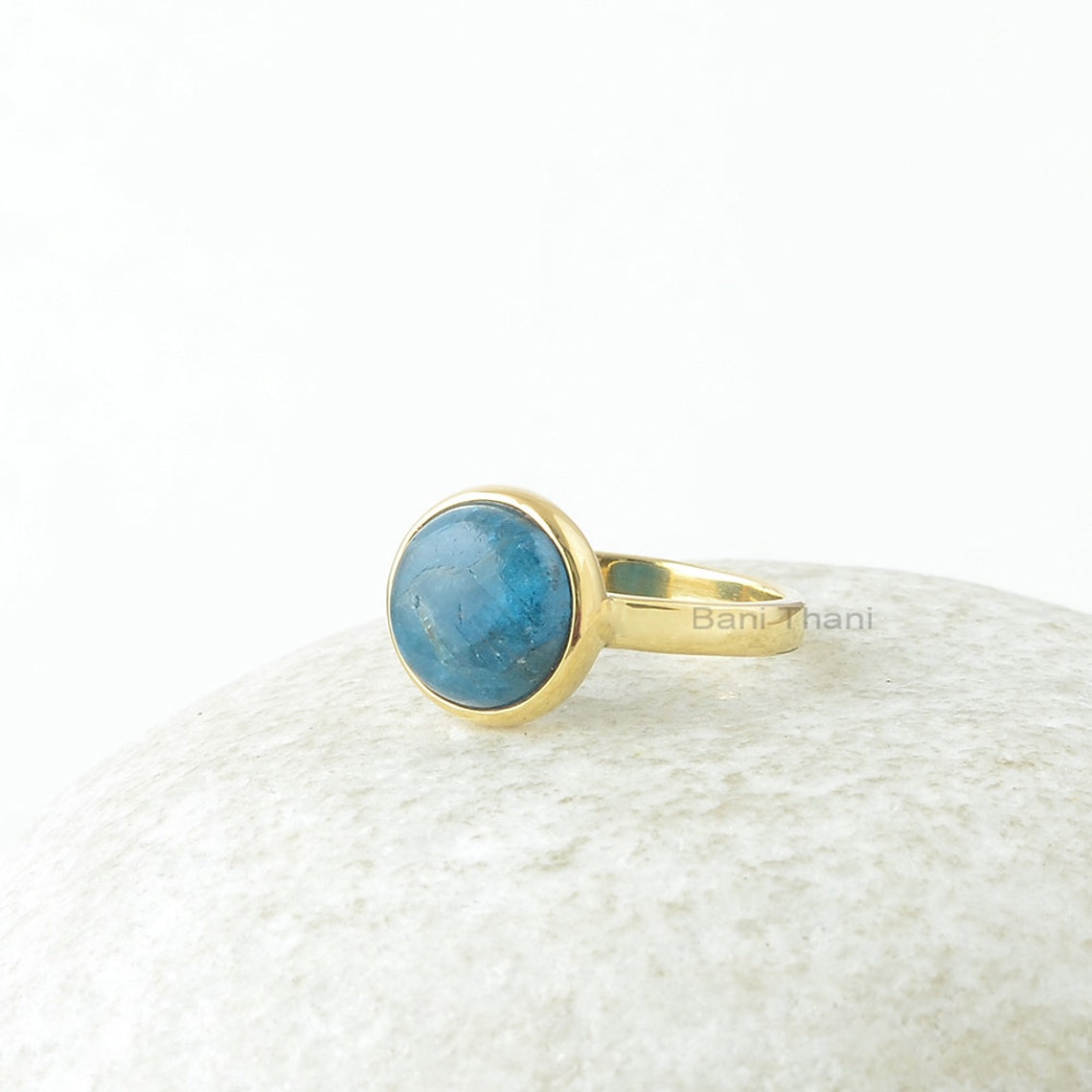 Blue Apatite Ring Blue Apatite 10mm Round Gemstone Ring 18k - Etsy
