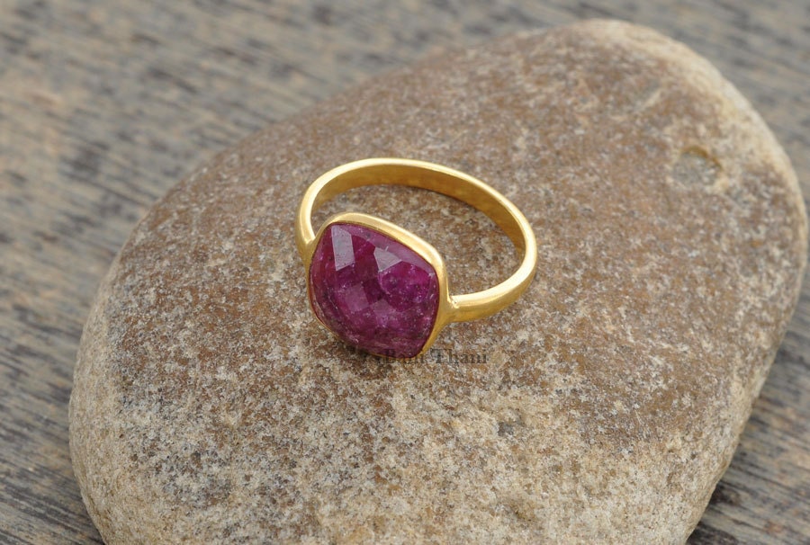 Ruby Ring Ruby 10mm Cushion Shape Faceted Gemstone Silver - Etsy
