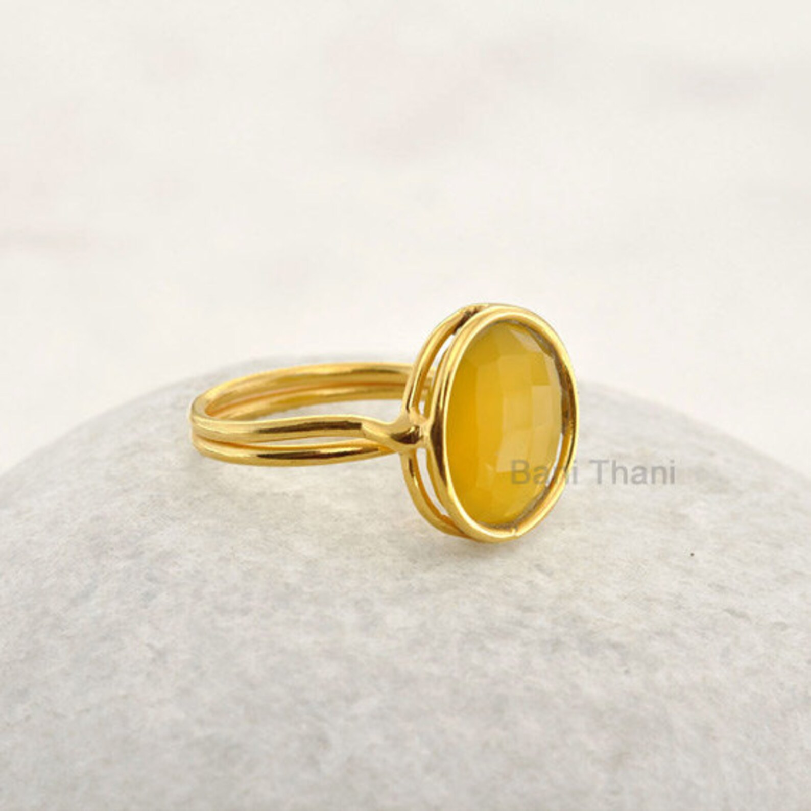 Beautiful Yellow Chalcedony 15mm Round Gemstone Ring 18k Gold | Etsy