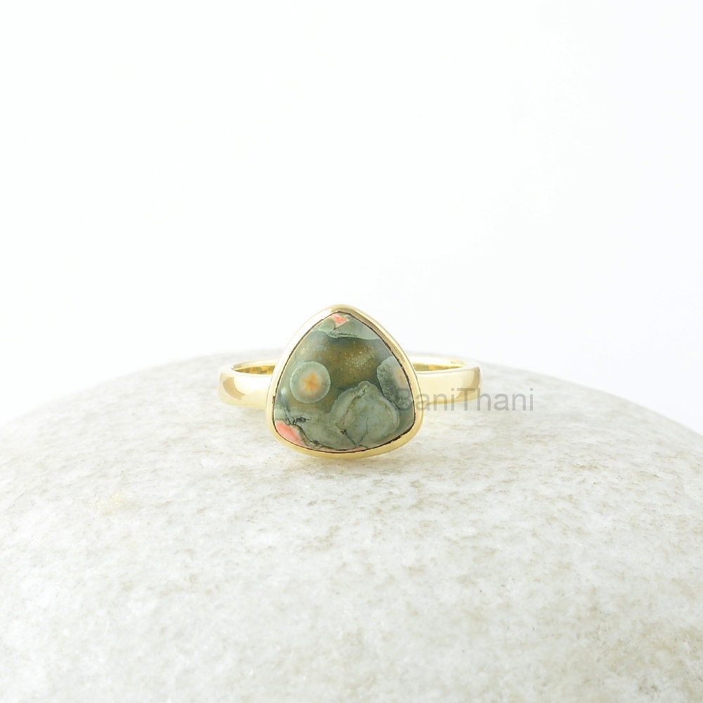 Rhyolite Ring Green Rhyolite 10mm Trillion Sterling Silver | Etsy