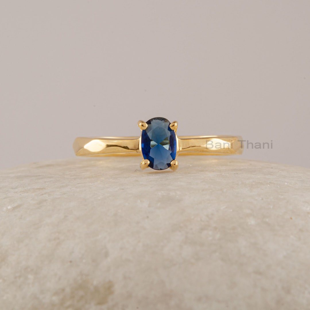 Sapphire Statement Ring, Blue Sapphire Gemstone Gold Plated Prong Ring ...