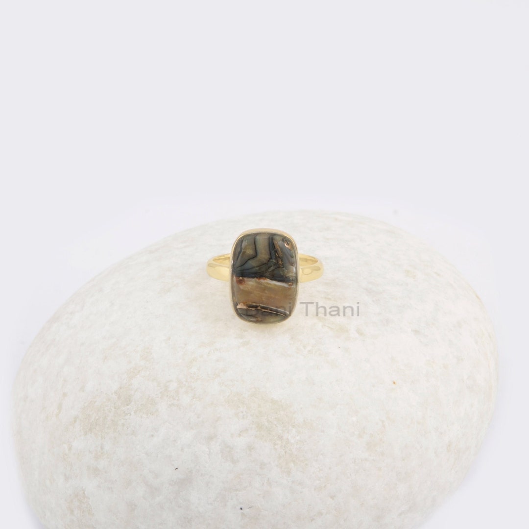 Copper Shell Gemstone Ring - Cushion 10x14mm Ring - Gold Plated Ring ...