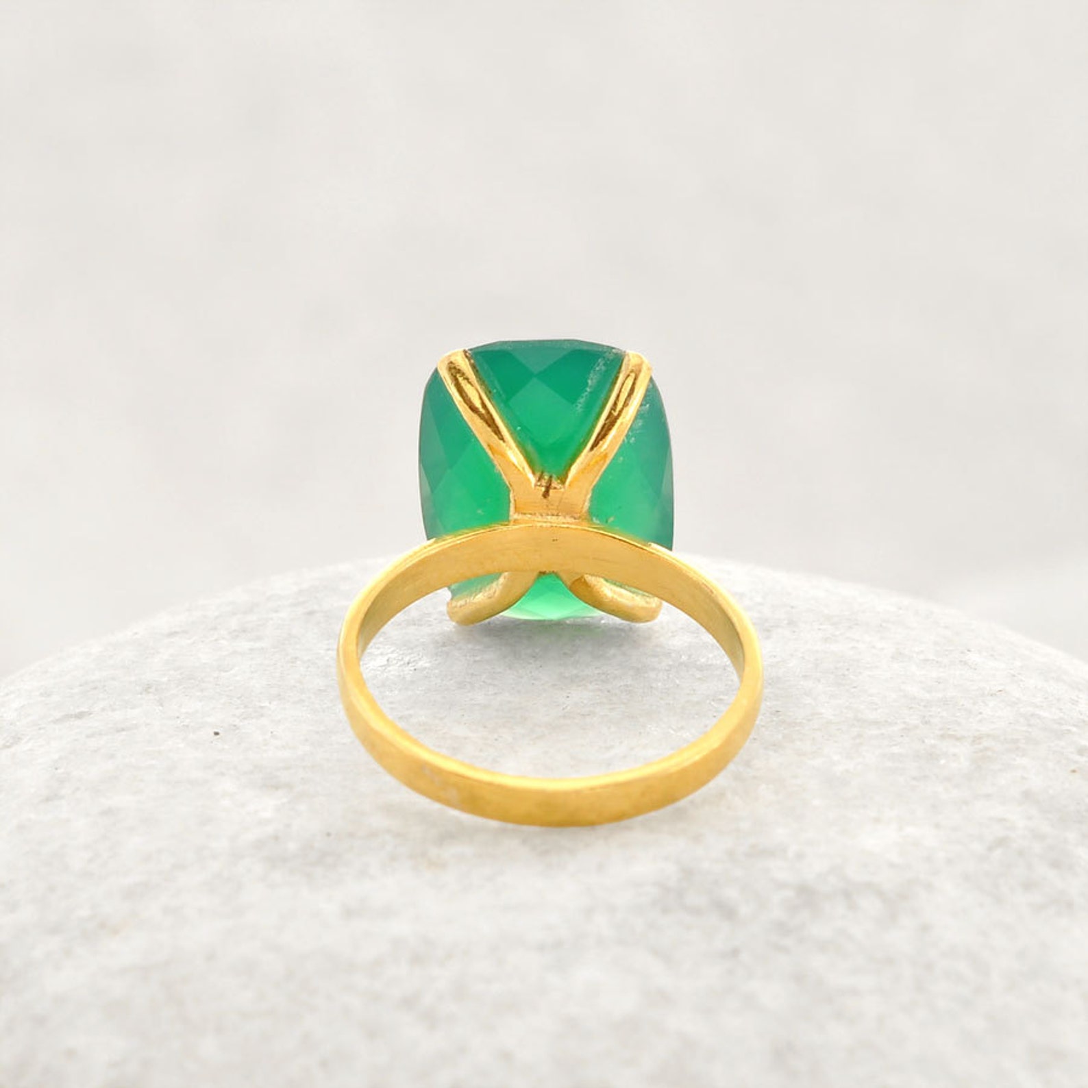 Green Onyx Gemstone Ring Rounded Rectangle 12x18mm Shape | Etsy