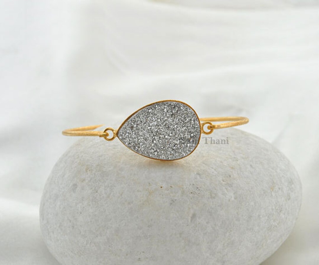 Glitter Silver Coated Druzy Bangle Pulsera chapada en oro - Etsy España
