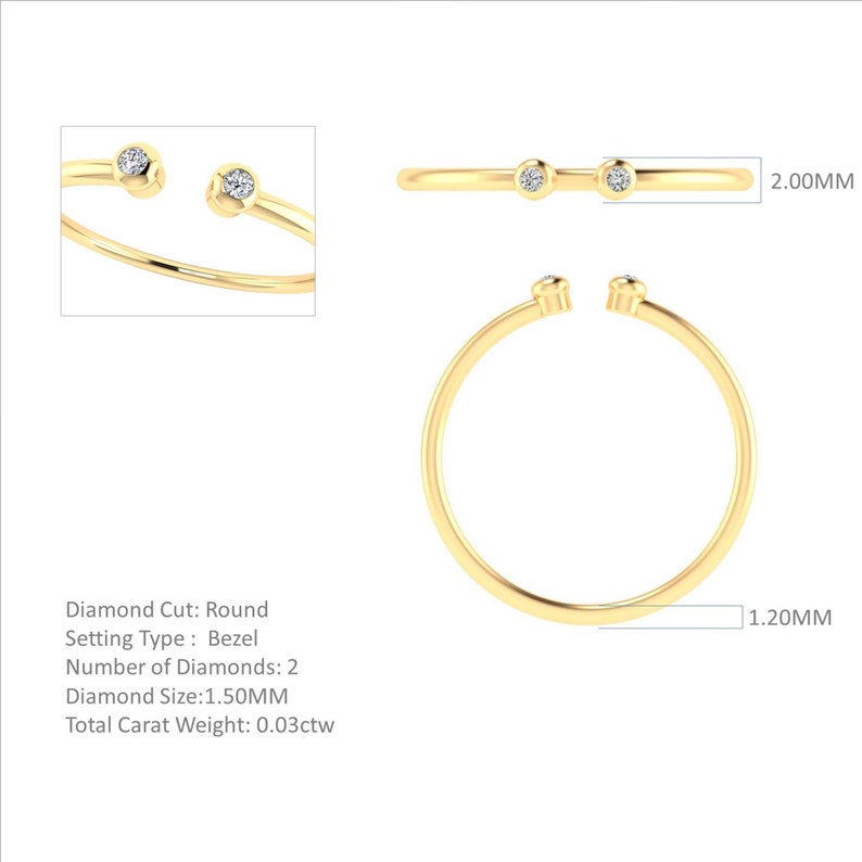 Twin Diamond Open Ring 14k 18k Solid Gold Stackable Diamond - Etsy