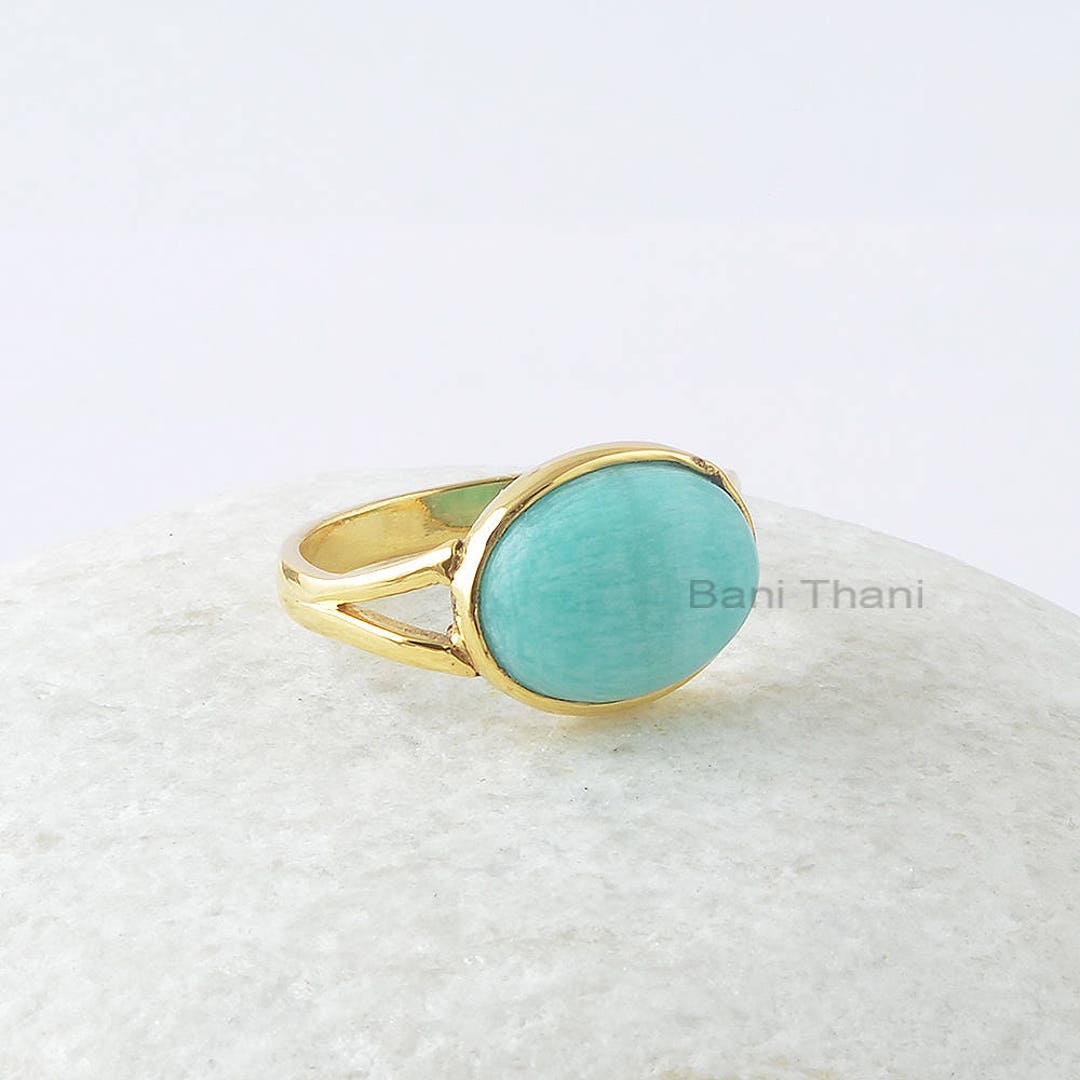Amazonite Gemstone Ring - 10x14mm Oval Ring - Solid Silver - Gold ...