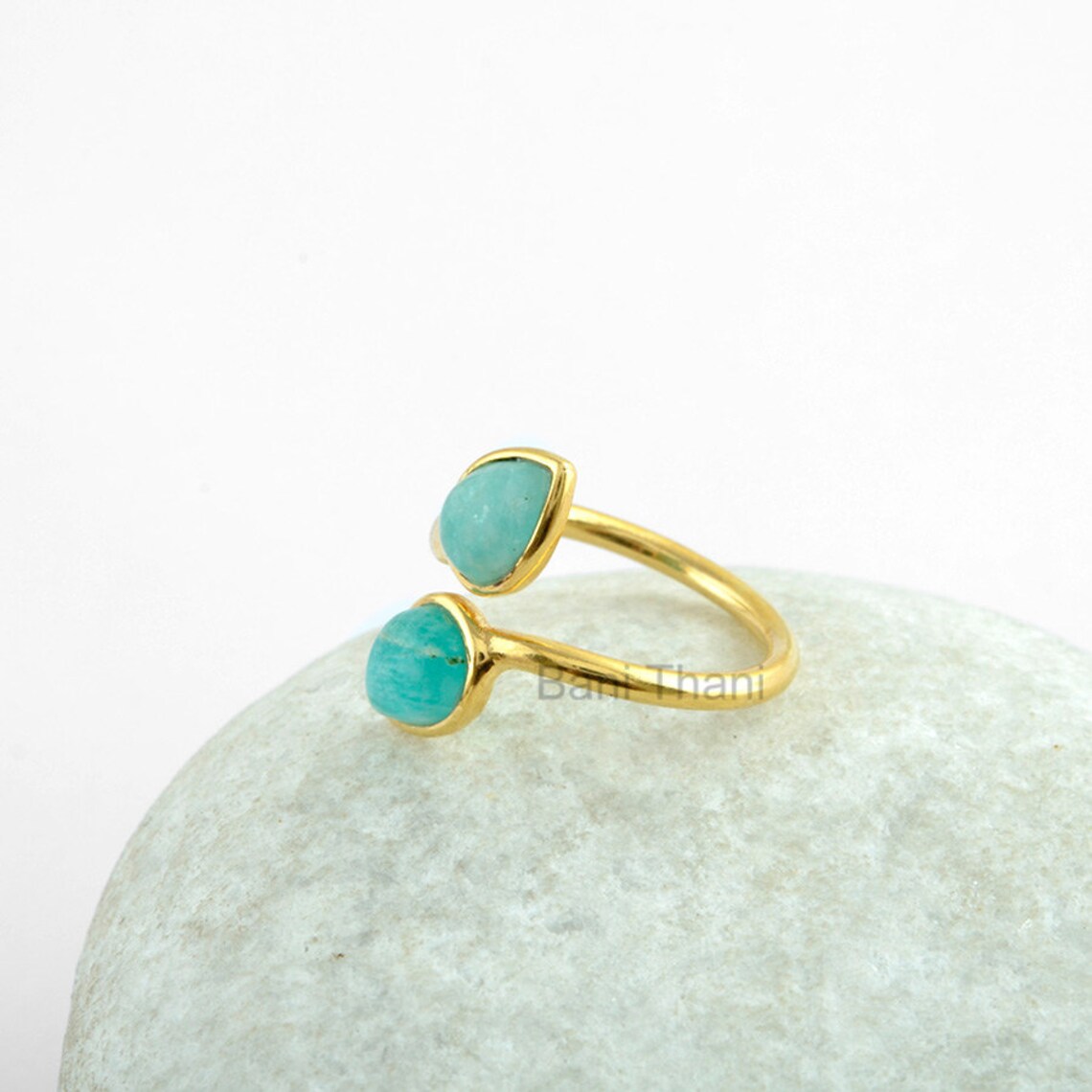 Amazonite Ring, Amazonite 5x7mm Pear Gemstone Ring, Micron Gold Plated ...