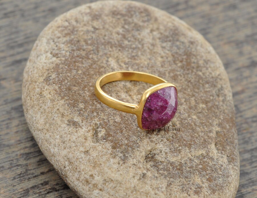 Ruby Ring Ruby 10mm Cushion Shape Faceted Gemstone Silver - Etsy
