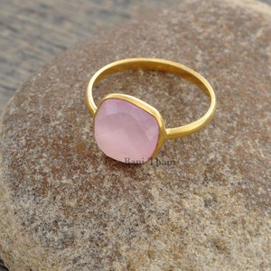Pink Chalcedony Ring - 925 Silver - Handmade Ring - Faceted Cushion ...