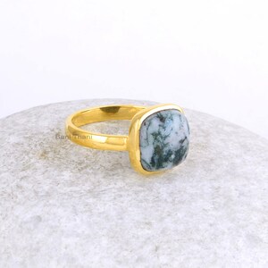 Tree Agate Silver Ring - Gold Plated Gemstone Ring - 925 Sterling ...