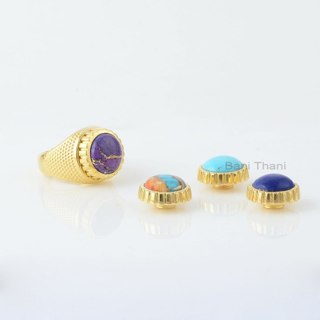 Interchangeable Gemstone Ring - 12mm Round Gemstone Ring - Four Stone ...