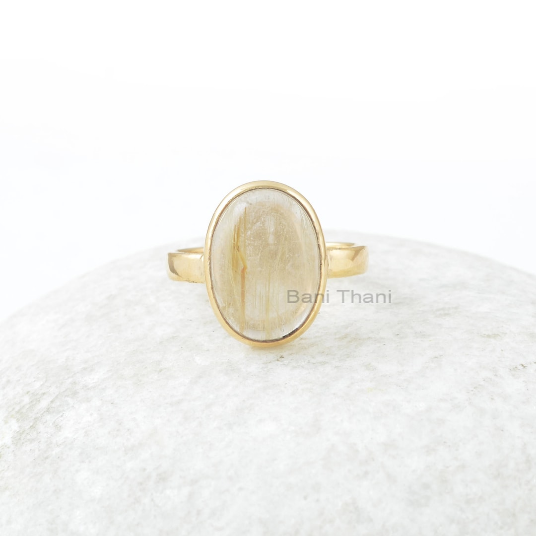 Rutile Quartz Ring-golden Rutile Quartz 10x14mm Oval Sterling Silver ...