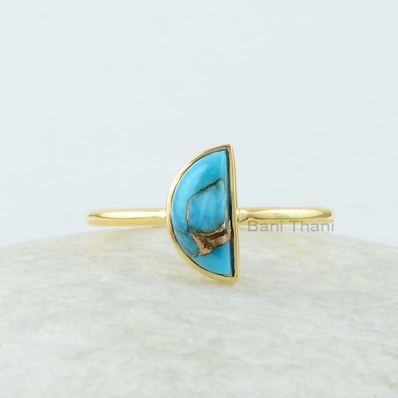 Half Moon Ring, Blue Copper Turquoise 5x10 Mm Half Moon Gemstone Ring ...