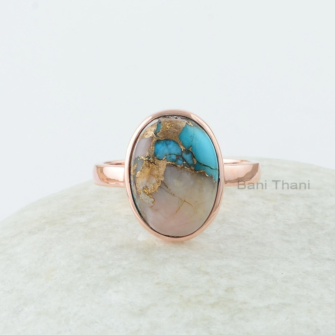 Opal Turquoise Ring Pink Opal Copper Turquoise 10x14mm Oval - Etsy