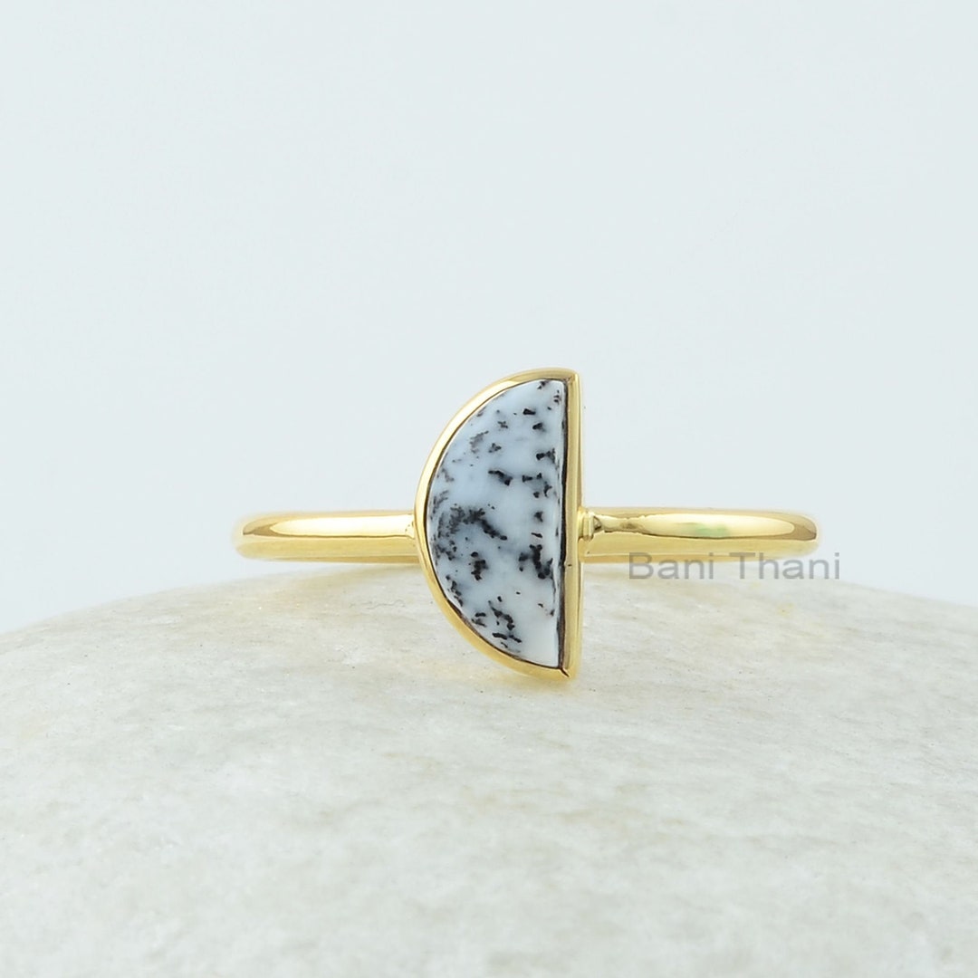 Half Moon Ring, Dendrite Agate 5x10 Mm Half Moon Gemstone Ring, 18k ...