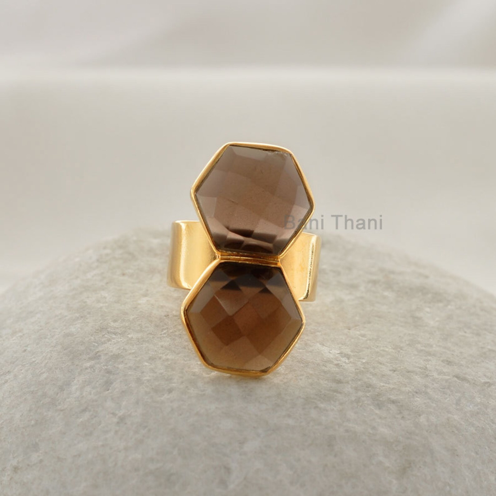 Double Hexagon Gemstone Ring Smoky Quartz 12mm Gemstone Ring - Etsy