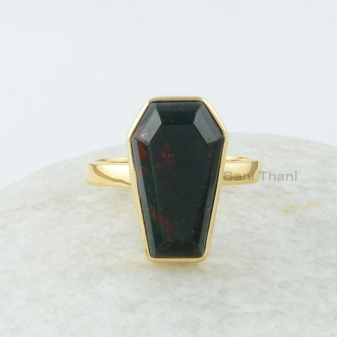 Coffin Ring, Bloodstone 10x17 Mm Coffin Shape Gemstone Silver Ring ...