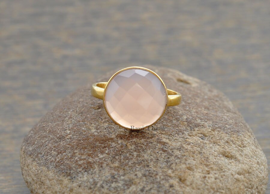 Pink Chalcedony Ring Bezel Ring Gemstone Ring Sterling - Etsy
