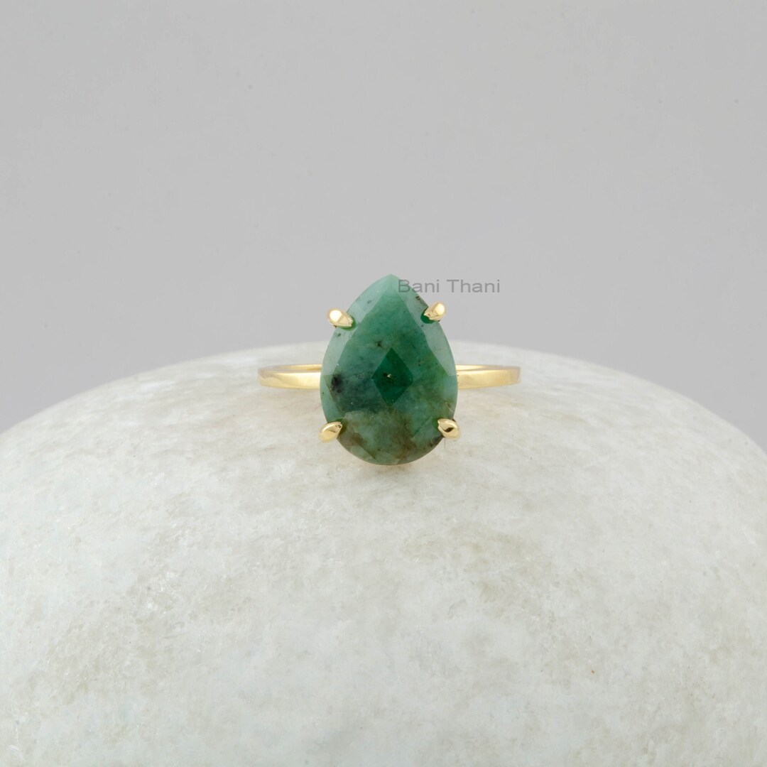 Natural Emerald Silver Ring - Precious Gemstone 925 Sterling Silver ...