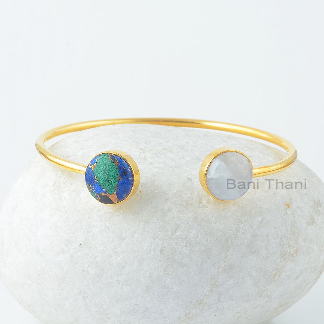 Copper Azurite - Rainbow Moonstone Bangle - Handmade Bracelet - 925 ...
