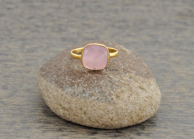 Pink Chalcedony Ring - 925 Silver - Handmade Ring - Faceted Cushion ...