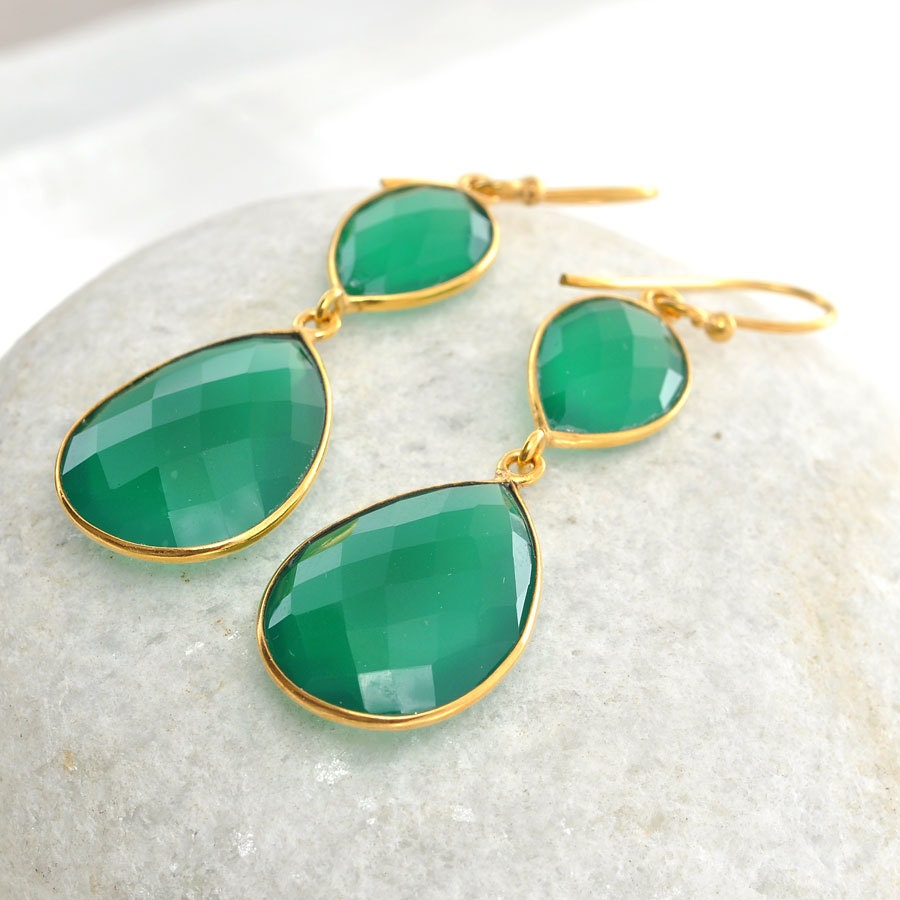Green Onyx Gemstone Earrings, Green Onyx Earrings, Sterling Silver ...
