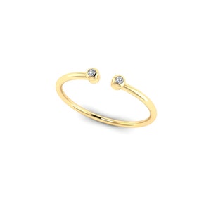 Twin Diamond Open Ring, 14k 18k Solid Gold Stackable Diamond Ring ...