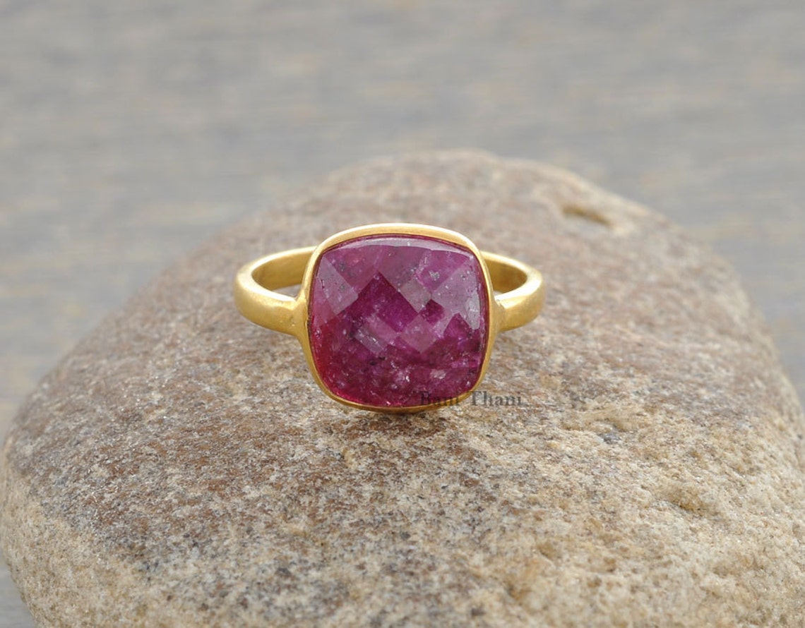 Ruby Ring Ruby 10mm Cushion Shape Faceted Gemstone Silver - Etsy