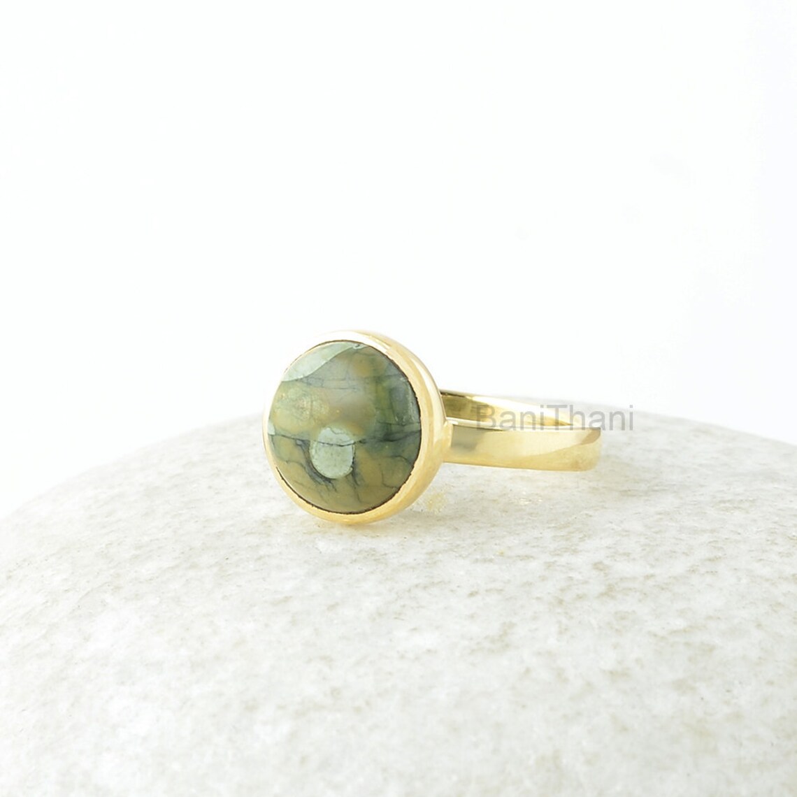 Rhyolite Ring Green Rhyolite 10mm Round Gemstone Ring Silver - Etsy
