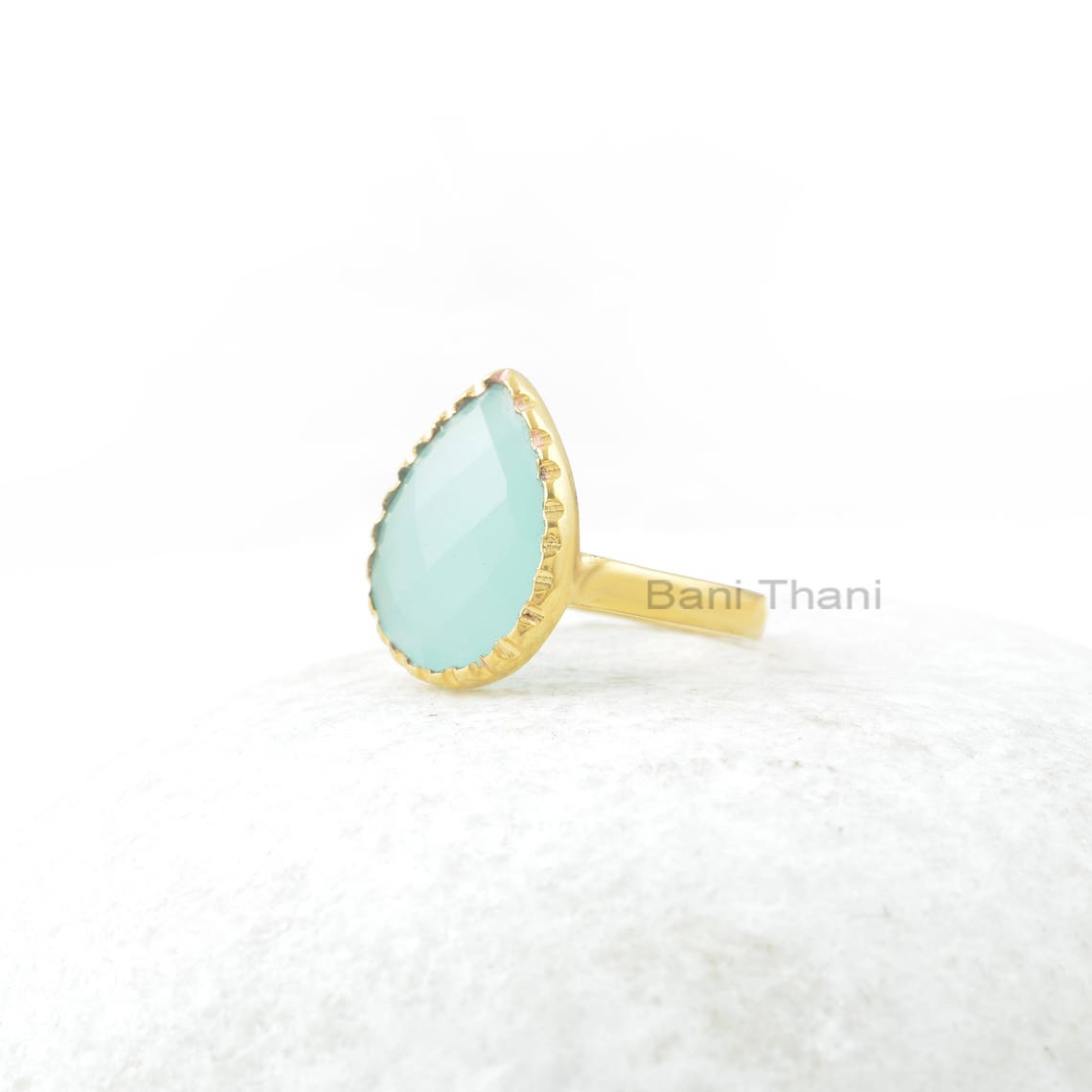 Aqua Chalcedony Ring Aqua Chalcedony 12x16mm Pear Gemstone - Etsy