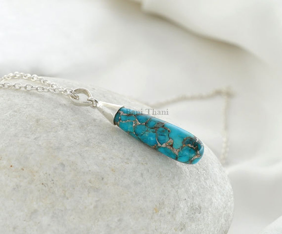 Copper Blue Turquoise Necklace Handmade Pendant Necklace 925 Sterling ...