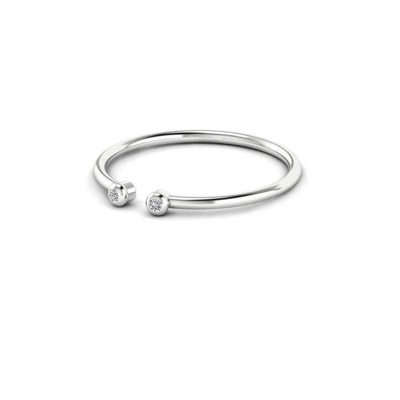 Twin Diamond Open Ring 14k 18k Solid Gold Stackable Diamond - Etsy