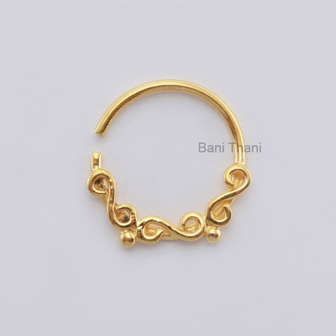 Handmade Gold Plated 925 Sterling Silver Nose Ring, Ethnic Septum Ring ...