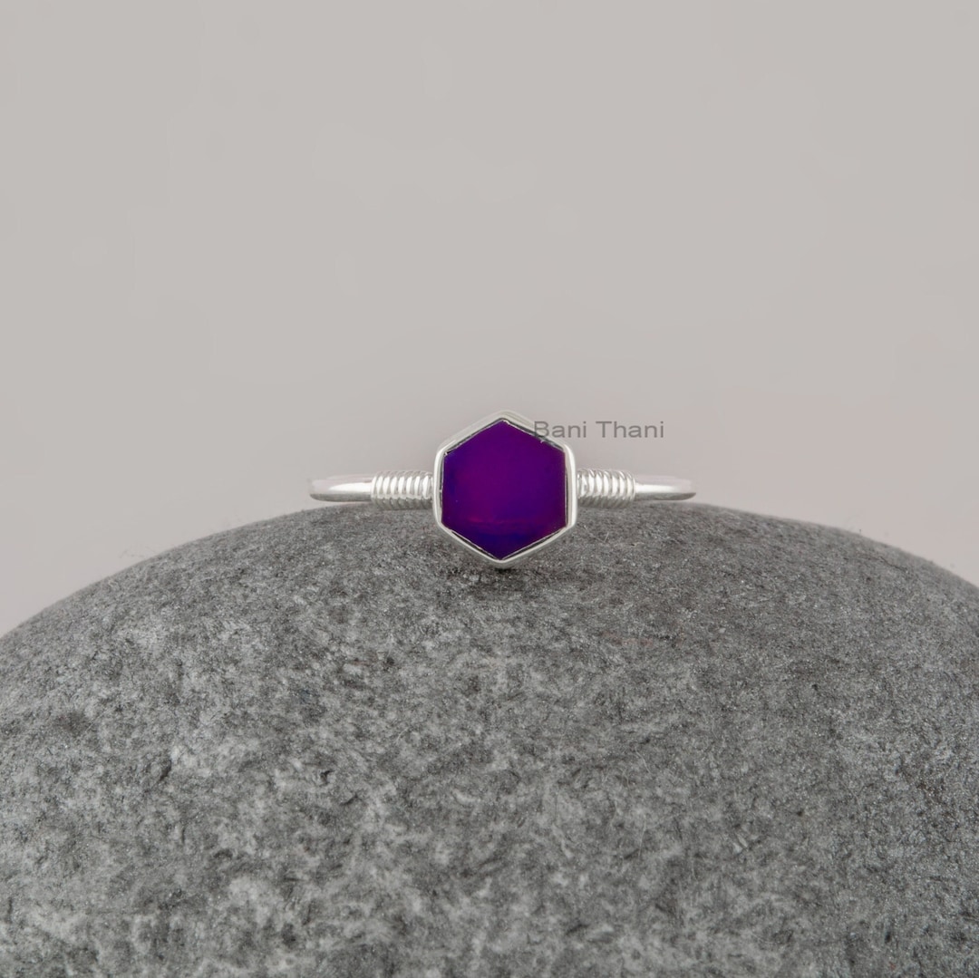 Middle Finger Hexagon Ring - Purple Opal Gemstone Ring - Jewelry for ...