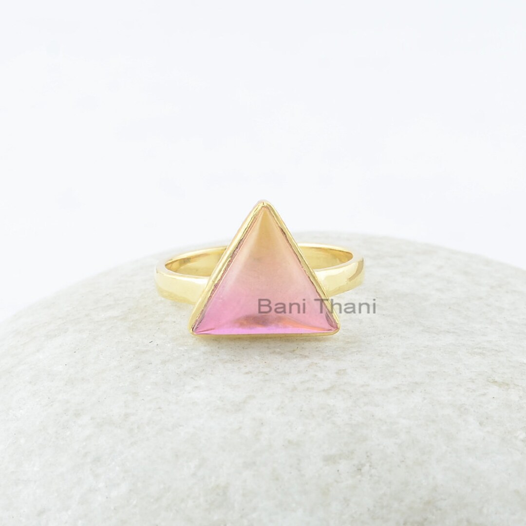 Triangle Tourmaline Ring, Bio Tourmaline Doublet Quartz 11x11mm ...
