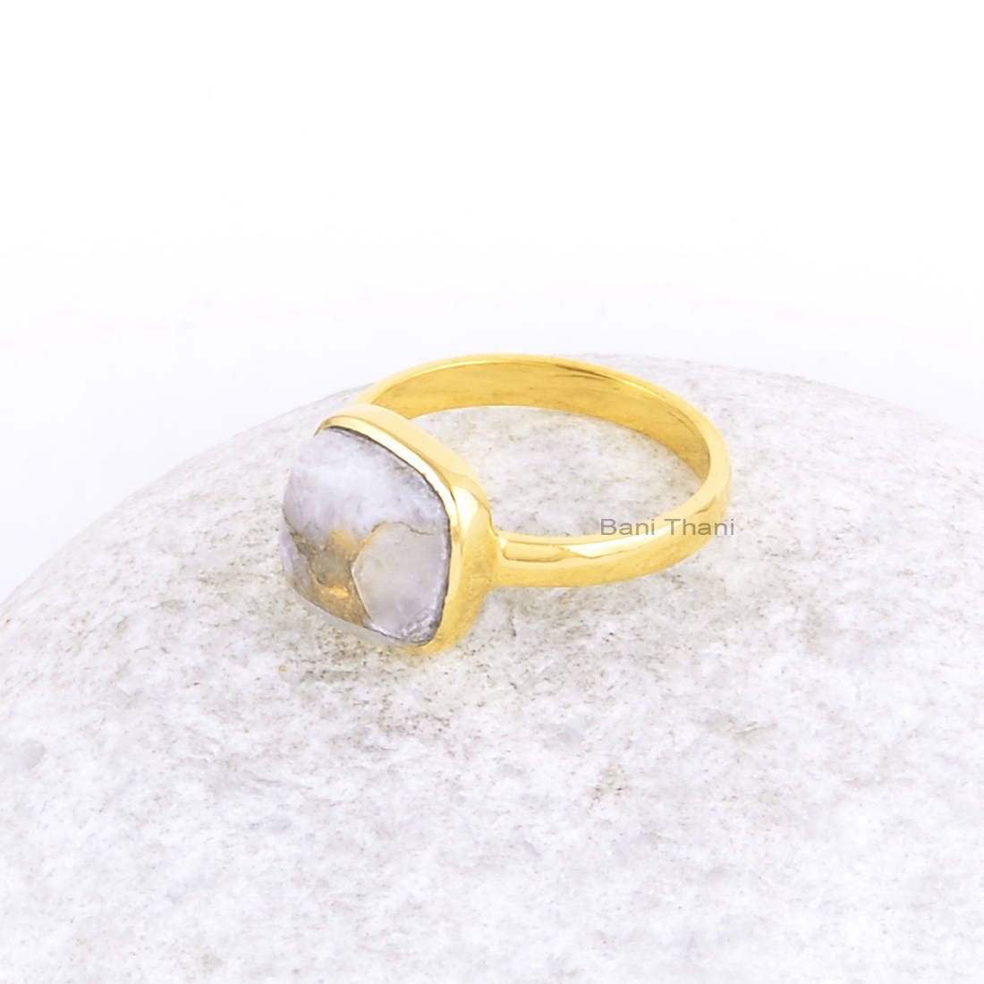 White Calcite Ring-copper White Calcite 10x10mm Cushion Sterling Silver ...