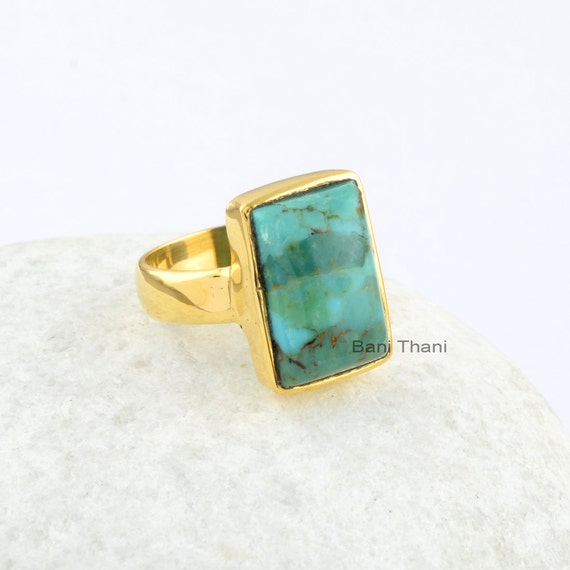 Arizona Turquoise Rectangle 10x15mm Gemstone Ring Gold - Etsy