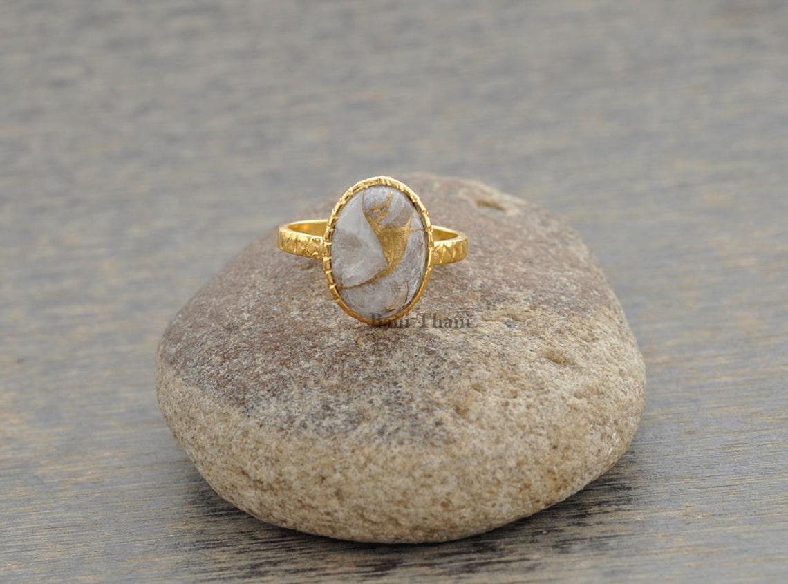 White Calcite Ring Pure Silver Copper Calcite Oval - Etsy