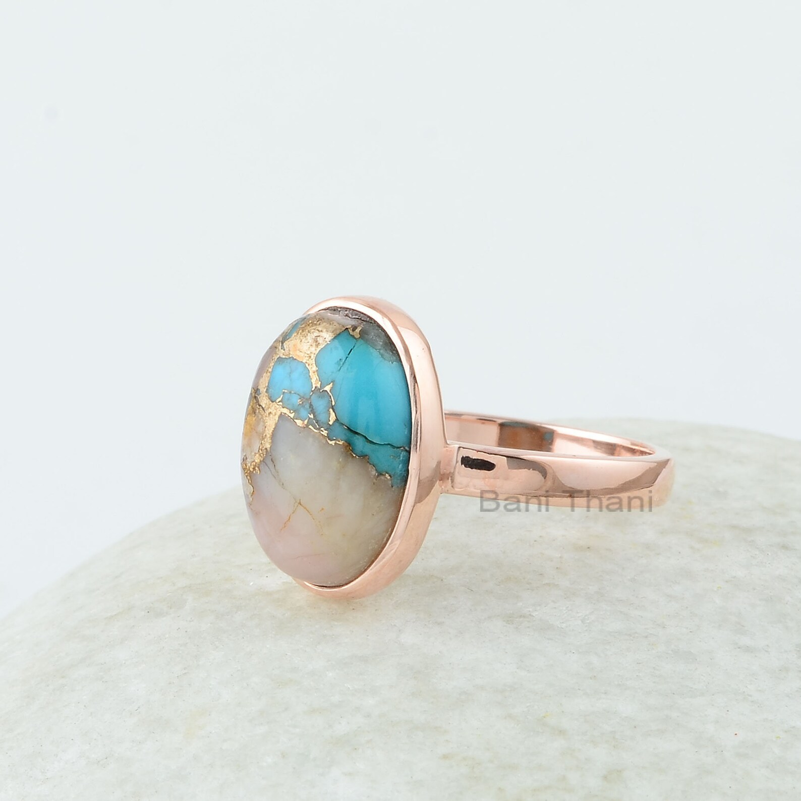 Opal Turquoise Ring Pink Opal Copper Turquoise 10x14mm Oval - Etsy