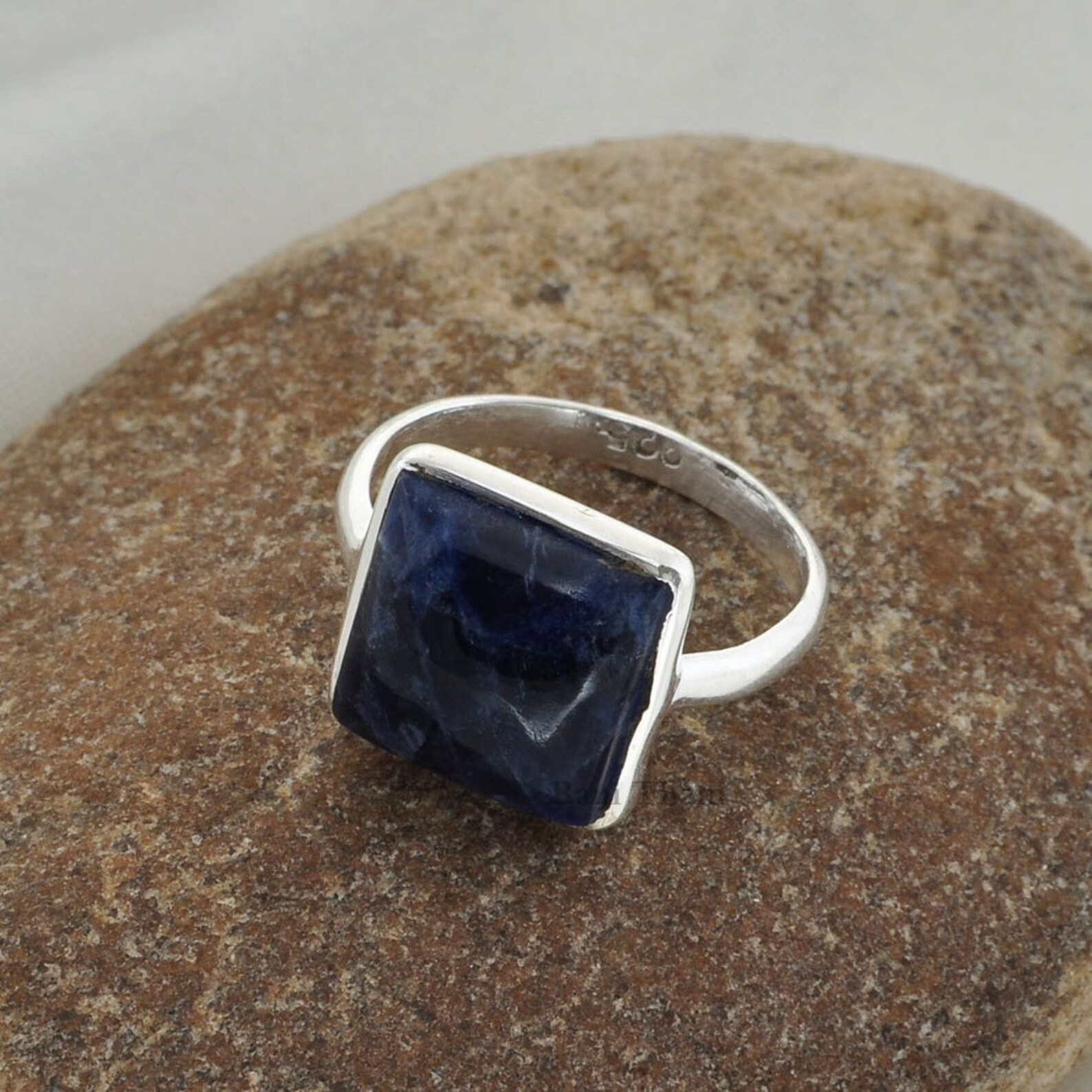 Sodalite Silver Ring Sodalite 10mm Square Shape Gemstone | Etsy